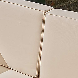 Great Deal Furniture Dawson Outdoor Sectional Loveseat Set - 2-Seater - Acacia Wood - Outdoor Cushions - Teak and Beige