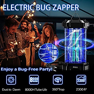 Petoor Bug Zapper Outdoor, 4250V 18W Mosquito Zapper Outdoor with Long Power Cord, Waterproof Electric Insect/Fly Trap Zapper Killer for Home Backyard Garden Patio - Black