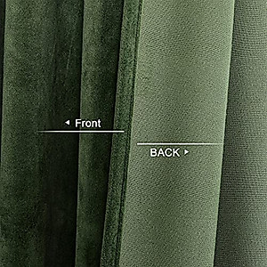 Benedeco Blackout Green Velvet Curtains for Bedroom Window, Light Filtering Drapes for Living Room Darkening Soundproof Thermal Curtain Rod Pocket 52 x 108 inches Long Length Set of 2 Panels