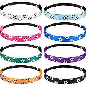 SATINIOR 8 Pcs Soccer Headband for Girl Non Slip Soccer Hairband Adjustable Elastic Sport Hair Accessories for Women Players Fans