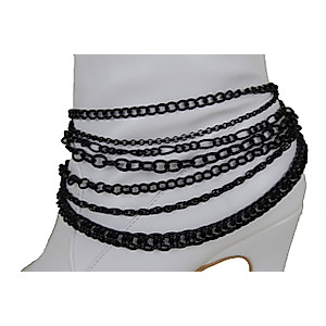 Trendy Fashion Jewelry TFJ Women Western Boot Chains Black Metal Bling Bracelet Anklet Heel Shoe Wave Strands Charm