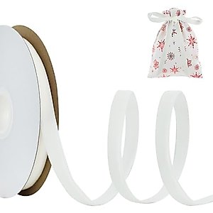 TONIFUL White Velvet Ribbon 3/8 Inch x 25yds, Vintage Velvet Ribbons, for Christmas Wreath Decoration Handmade Craft Ornaments Gift Wrapping & Bow Making, Valentine's Day Wedding Bouquet Packaging