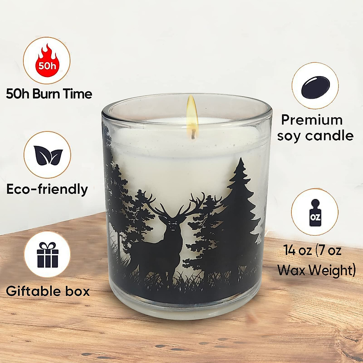 Scented Candles Gifts for Him/Her，Stress Relief Relax Gifts for Women/Men，Lavender Candle Soy Wax Aromatherapy Candles ，7.5 Oz Candle with Tree Deer Decal，Forest Landscape Shadow Glass Jar Candle
