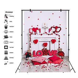 Valentines Backdrop 5x7ft Fabric Rustic Fireplace Backdrop Flowers Happy Valentine Backdrop Kids Valentine Pictures Backdrop Valentines Party Decoration Background Valentine Video Backdrop
