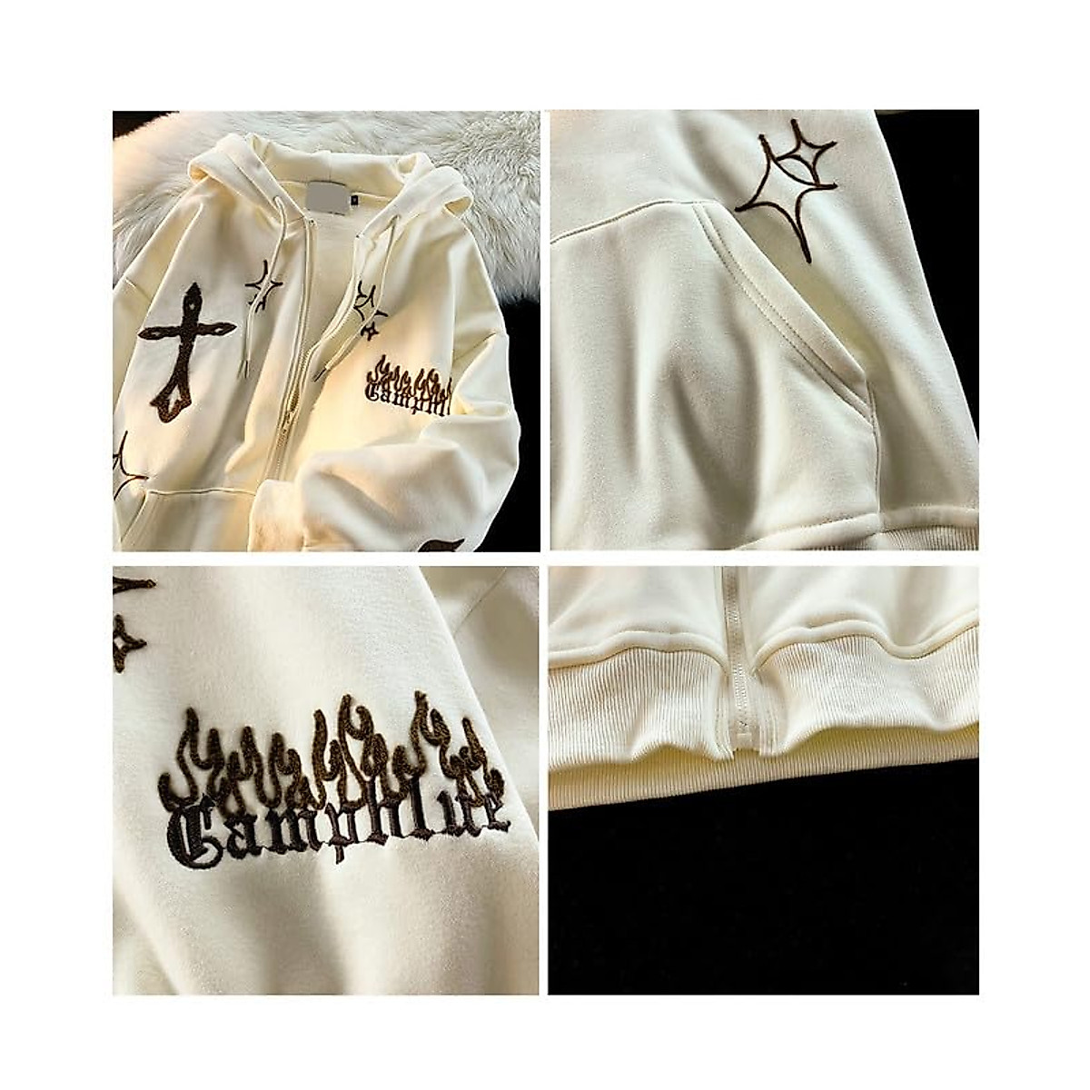 Gnoved Y2K Hoodie Thick Women Men Cross Aesthetic ZIp Up Sweatshirt Long Sleeve Jacket Fashion Streetwear Clothes.(Black1-L)