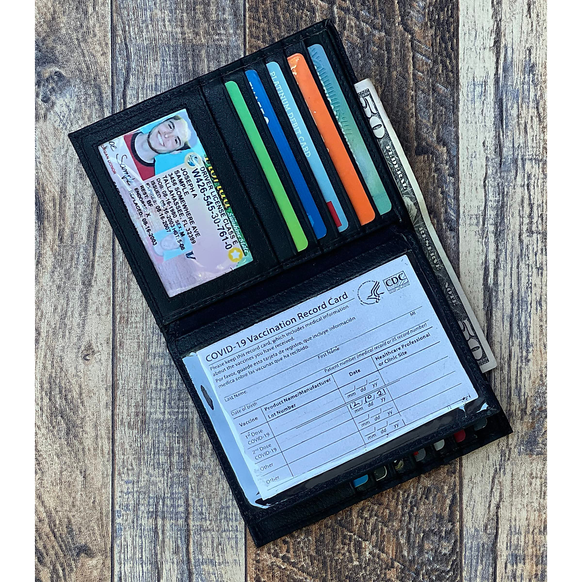 Texan Bull Bifold Genuine Leather RFID Blocking Wallet For Men Card Slots, 19 Cards, 2 ID Windows (Black)