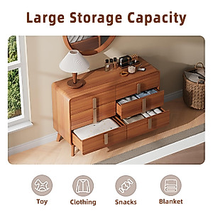 JOINICE,Mid Century Modern Dresser,6 Drawer Dresser with Storage,Chest of Drawers with Metal Handle,Dresser TV Stand,Large Wood Drawer Organizer for Bedroom,Living Room,Hallway,Cherry