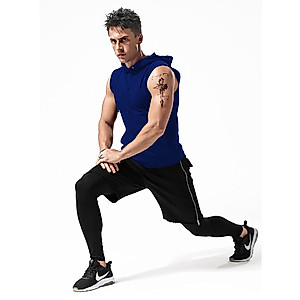 Aixdir Sleeveless Shirts for Men Casual Hoodie Tank Tops Gym Workout with Pocket Royal Blue L