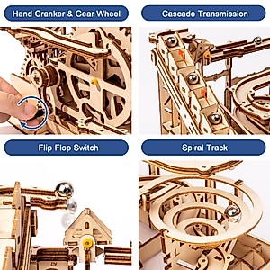 Rowood 3D Puzzles for Adults, Wooden Marblr Run Model Kit, DIY Building Kits for Adults to Build, Craft for Teens, Gift for Adults & Teen Boys Girls, Age 14+, Waterwheel Coaster