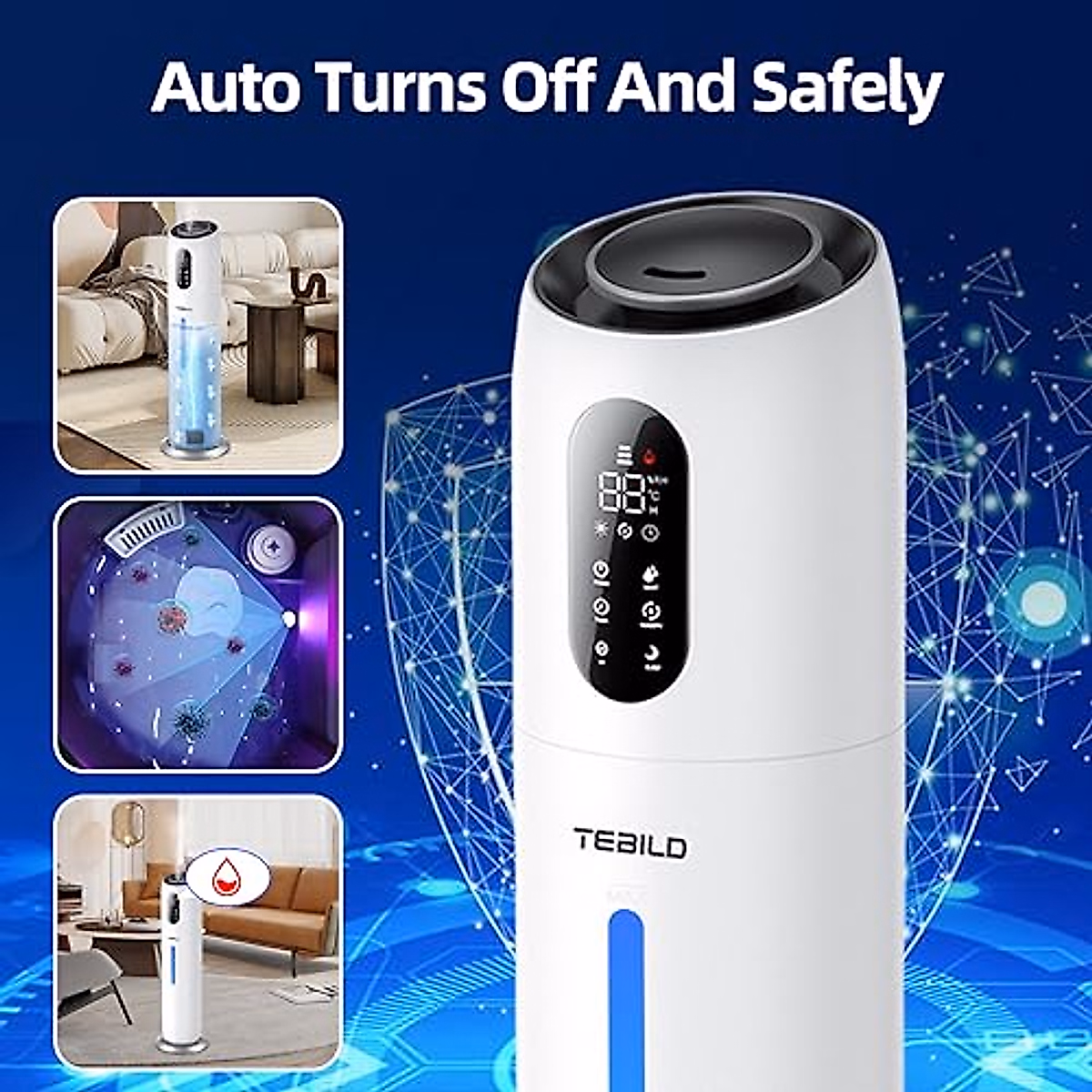 TEBILD Humidifiers for Bedroom Large Room 9L Ultrasonic Cool Mist Humidifier Top Fill Last Up to 52H with 3 Mist Speed,360°Nozzle,Timer, Night Light,Quiet Large Humidifier for Baby Adults Home Office
