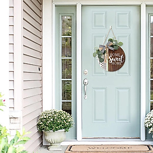 3D Welcome Front Door Wreath Porch Decor, Wooden Home Sweet Home Boho Outdoor Sign Hanging, Farmhouse Aztec Wall Sign Hanger with Artificial Leaves&Rustic Beads