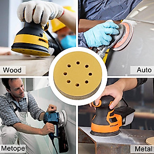 LotFancy 5in 8 Hole 120 Grit Sanding Discs, 100PCS Random Orbital Sander Pad Sandpaper, Hook and Loop Round Sand Paper