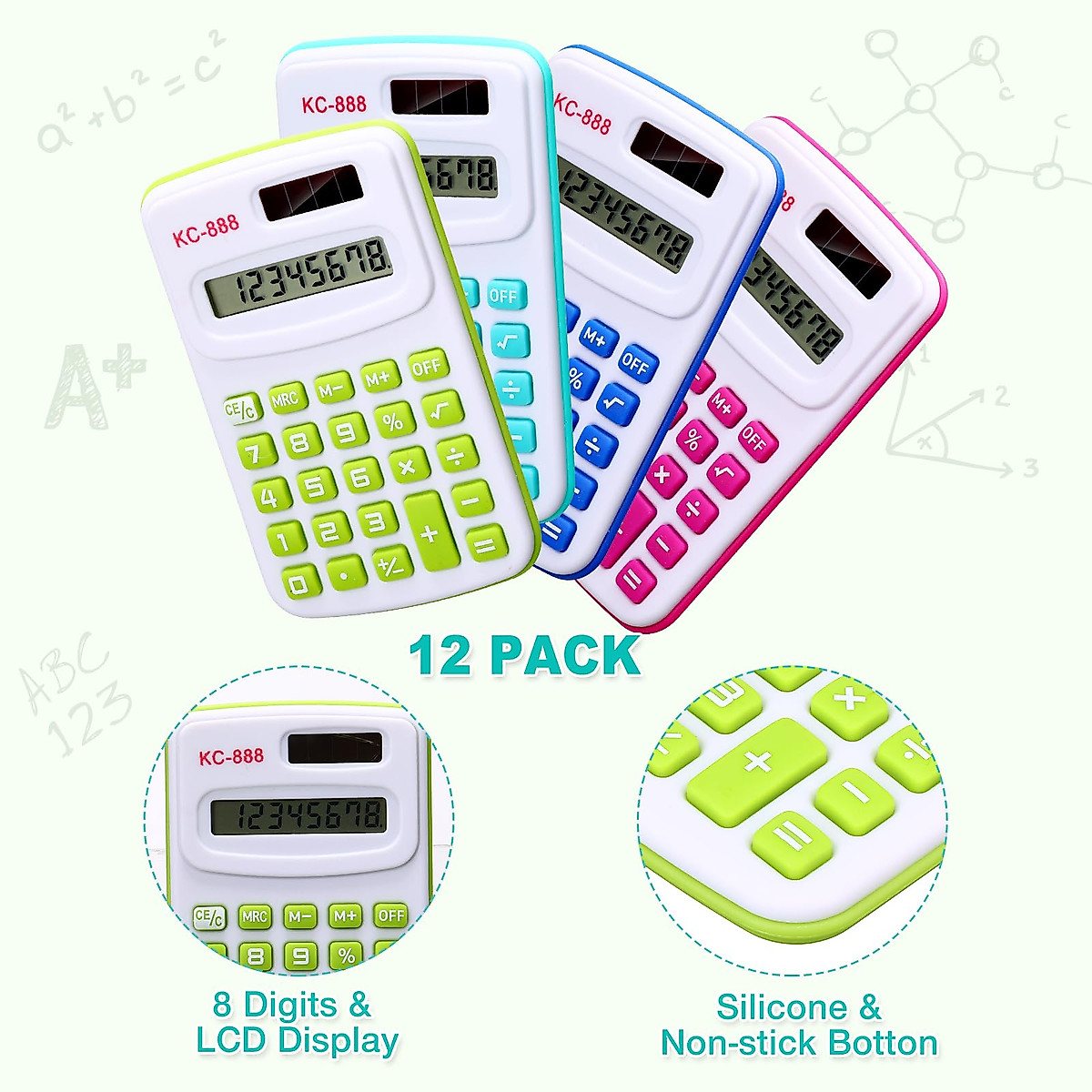 48 Pcs Pocket Calculator Bulk Small Basic Calculator 4 Function Calculator Battery Powered Calculator 8 Digit Display Calculator Pocket Size for Students Kids School Home Office Supplies, 3 Styles