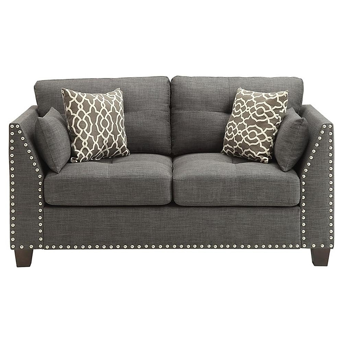 Acme Laurissa Track Arm Loveseat with Nailhead Trim in Light Charcoal Linen