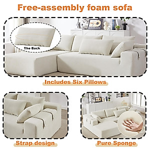 108" Modular Sofa Couch Convertible Sectional Sofa for Living Room Bedroom, Modern Chenille Upholstered Sectional Sofa Couch Set, L-Shaped Couches with 6 Pillows for Home Office, Beige(Right Chaise)