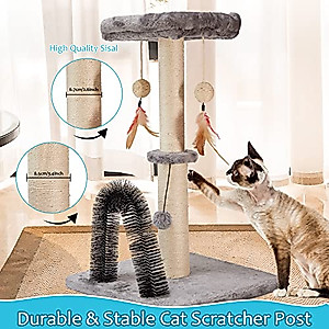 Cat Scratching Post, WHDPETS Cat Scratchers with Arch Self Groomer and Platform for Indoor Cats, Cat Claw Scratch Posts with Sisal Rope and Balls for Kitten Kitty Play