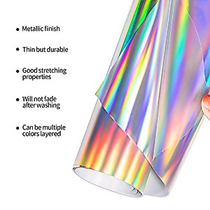 Gatichetta Metallic Heat Transfer Vinyl Roll, Holographic Silver Iron On 12" X 15ft Foil HTV Vinyl for Garments T-Shirts