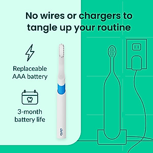 Quip Sonic Toothbrush for Adults - Timed Electric Toothbrush with Cover - Replaceable Brush Head, Soft Bristles, Plastic Handle, 3 Month Battery Life - Travel Toothbrush - Blue