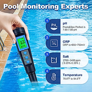 YINMIK 7 in 1 Digital pH TDS EC ORP Salt S.G Temp Meter with 15 Pack pH Calibration Buffer Powder