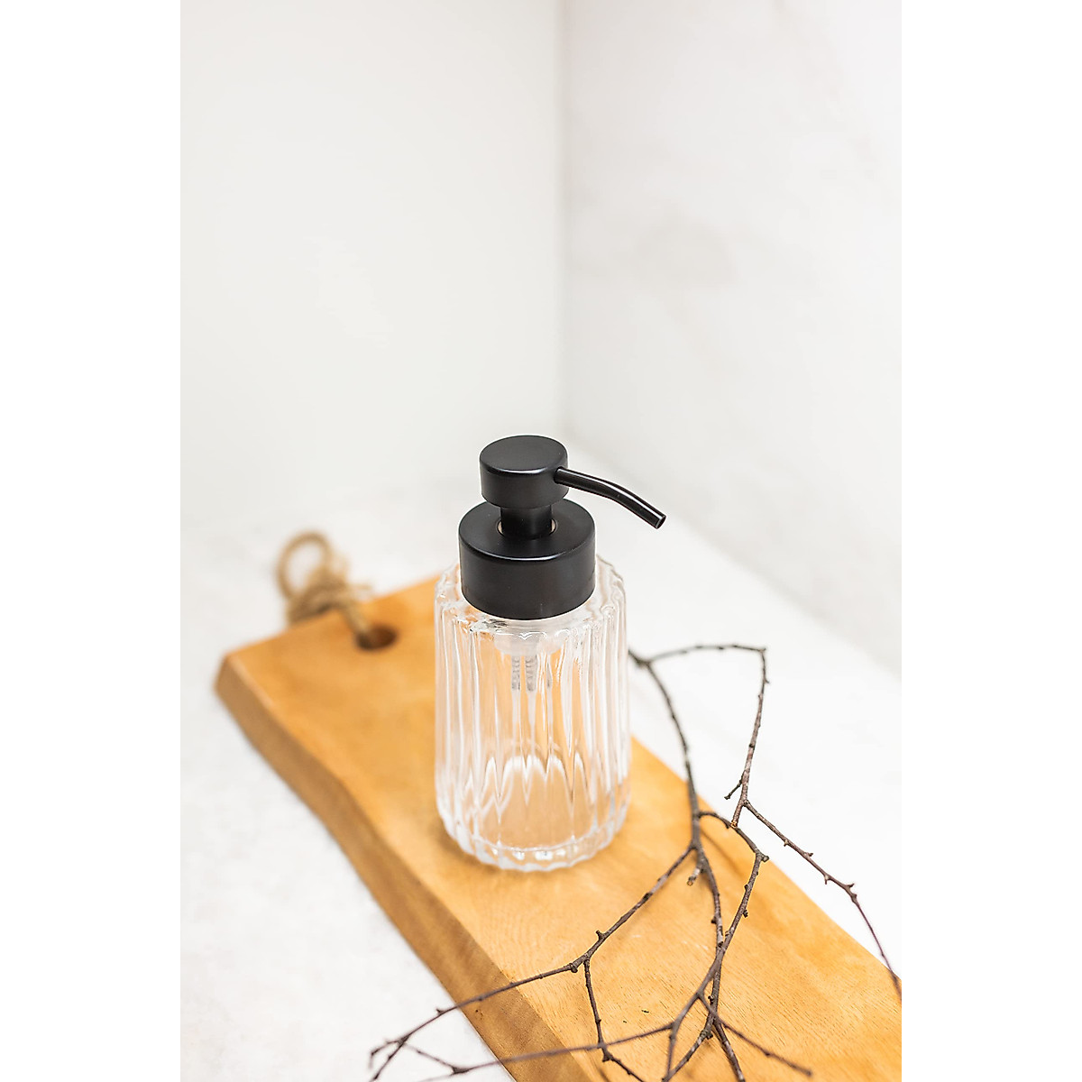 Rail19 Flora Fluted Foaming Soap Dispenser | Vintage-Inspired Modern Glass Refillable Pump Bottle for Bathroom Vanity Countertop and Kitchen, 10oz (Stainless)