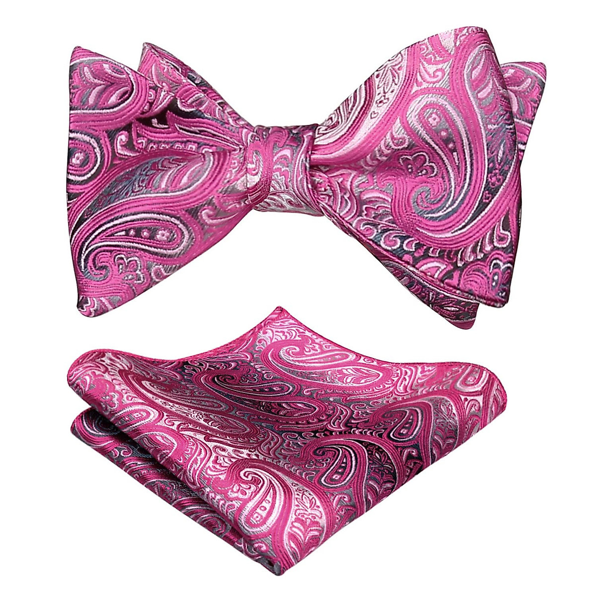 Alizeal Mens Gradient Paisley Self Bow Tie and Hanky Set, Rose Pink