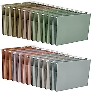 48 Pack Extra Capacity Hanging File Folders Letter Size Expandable Hanging File Folders Cabinet Folders with Tabs Colored Organizer for Filing Cabinet School Home Work Office (Classic Color)