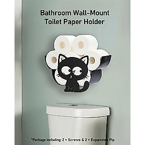 Cute Cat Toilet Paper Holder, Cute Farmhouse Wall-Mount Toilet Paper Rack for 8 Rolls, Metal Wall Art Bathroom Decorative