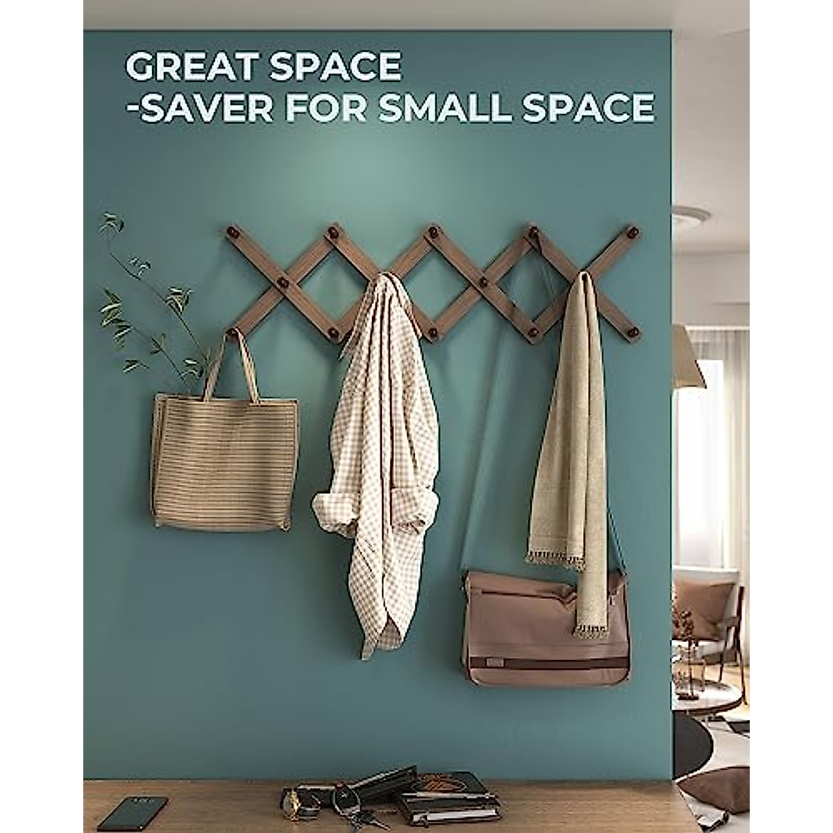 OROPY Expandable Wall Hanger - 14 Pegs, Walnut Design