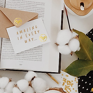 SAVITA Heart Envelope Seals, 500 Pcs Clear Bronzing Heart Stickers for Envelopes 1.26 Inch Round Heart Stickers for Wedding Invites DIY Craft (Gold)