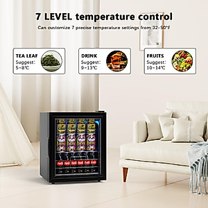 Geekman 75 Can Beverage Refrigerator, Freestanding Mini Fridge With Glass Door and Adjustable Shelving, Small Beverage Fridge for Beer, Soda Drink and Wine, Perfect for Home, Office, Dorm, and Bar