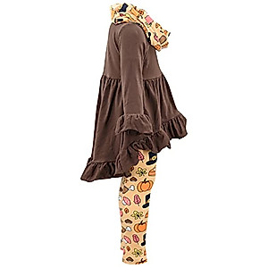 Unique Baby Girls 3 Piece Thanksgiving Dinner Clothes Legging Set Outfit (8Y, Brown)