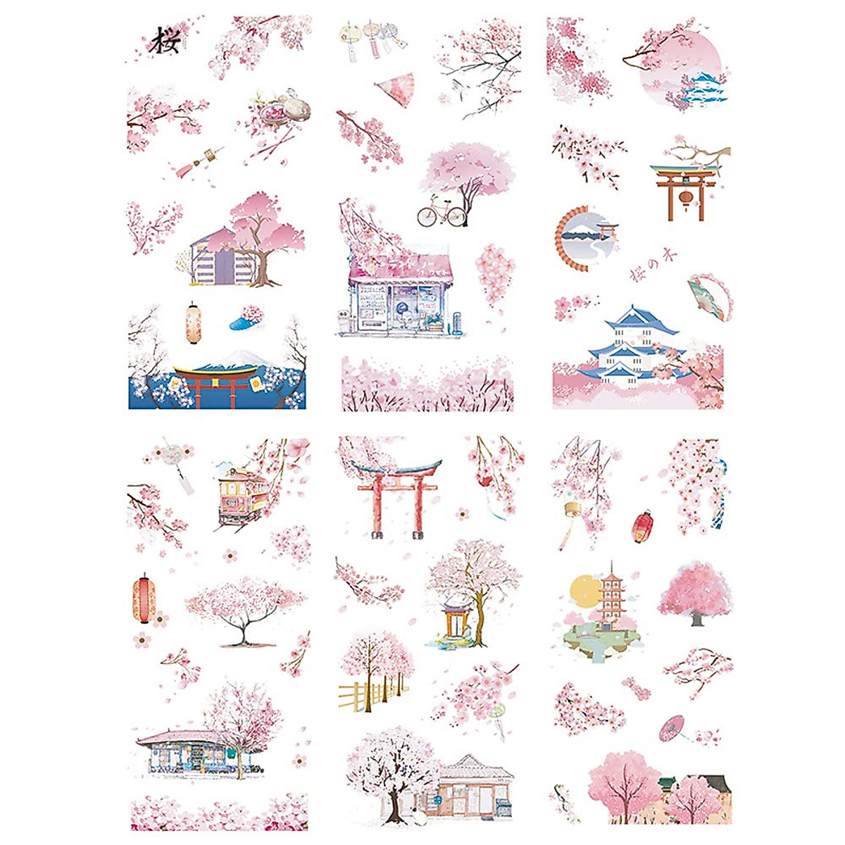 Kawaii Stationery Sticker Set Pink Cherry Blossom Household Gardening Tool Cute Girl Flower Succulent Plants Cactus DIY Labels for Diary Scrapbooking Planner Art Craft Journaling Collage Journal