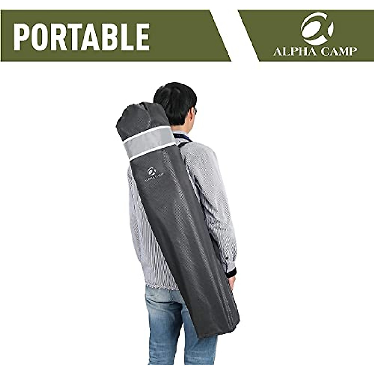 ALPHA CAMP Oversized Camping Folding Chair Heavy Duty Steel Frame Support 350 LBS Collapsible Arm Chair with Cup Holder Quad Lumbar Back Chair Portable for Outdoor/Indoor