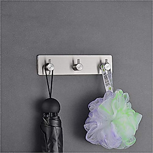 Greilty 3 Hooks, Self AdhesiveWall Mounted Hanger, Super Strong Heavy Duty Stainless Steel Hooks, No Drill No Screw,for Kitchen Bathroom Closet Room Office Door (Silver, 7 inch/18cm)