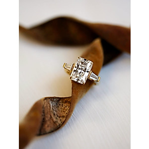 Three Stone Moissanite Taper Baguette Pilot Radiant Ring 14K Gold - rose-gold / 5.0 / DEF