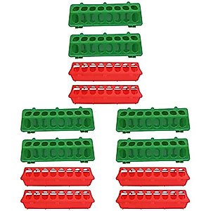 iplusmile 12pcs Small Water Waste, Duck Household Manger Pig Feeding Green for Birds Trough Red Garden Feeder, Compartment Cage Drinking Dish Chicken Slot Multihole, Dispenser Parrot
