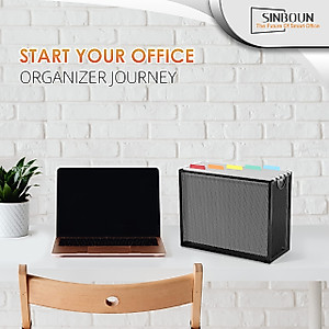 Sinboun Hanging File Organizer Letter-Size File Holder Filing Box Includes 5 Hanging Folders - Metal Mesh Magazine Book Letter Storage Cabinets File Cart for Office Home School, No Assembly Required