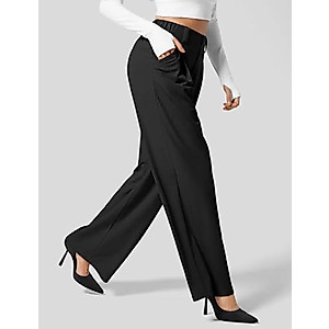 Ugerlov Womens Waffle Wide Leg Pants High Waisted Business Casual Pants Flowy Palazzo Trousers with Pockets, Black XL