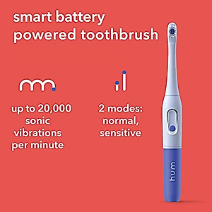 hum by Colgate Smart Battery Toothbrush Kit, Sonic Toothbrush with Travel Case (Blue)