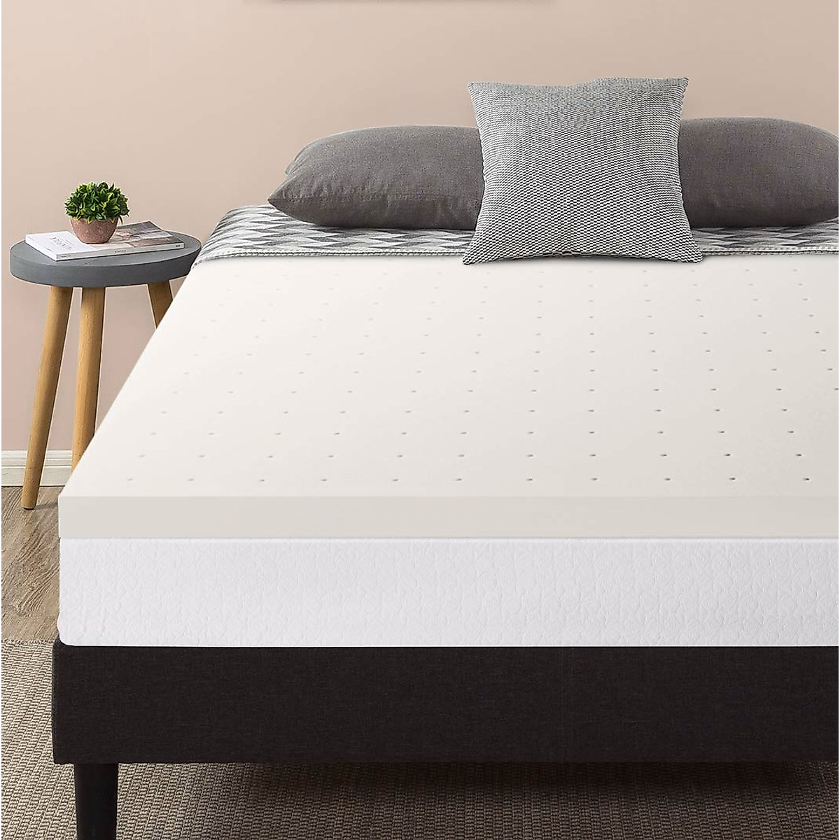 Best Price Mattress 2 Inch Ventilated Memory Foam Mattress Topper, CertiPUR-US Certified, Short Queen,White