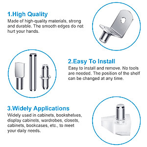 SEANSDA 150PCS Shelf Pegs for Shelves, 5 Styles Shelf Pins, Kitchen Cabinet Shelf Pegs, Metal Shelf Support Pegs, Nickel Plated Shelf Holders Pegs, Shelf Clips for Wood Shelving Bookshelf (5mm & 6mm)