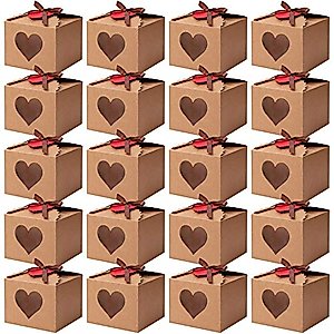 Cooraby 20 Pieces Heart Gift Boxes with Display Window Kraft Paper Gift Bags Gift Packaging Boxes with Tags and Ribbons for Valentine's Day Christmas Party Decorations
