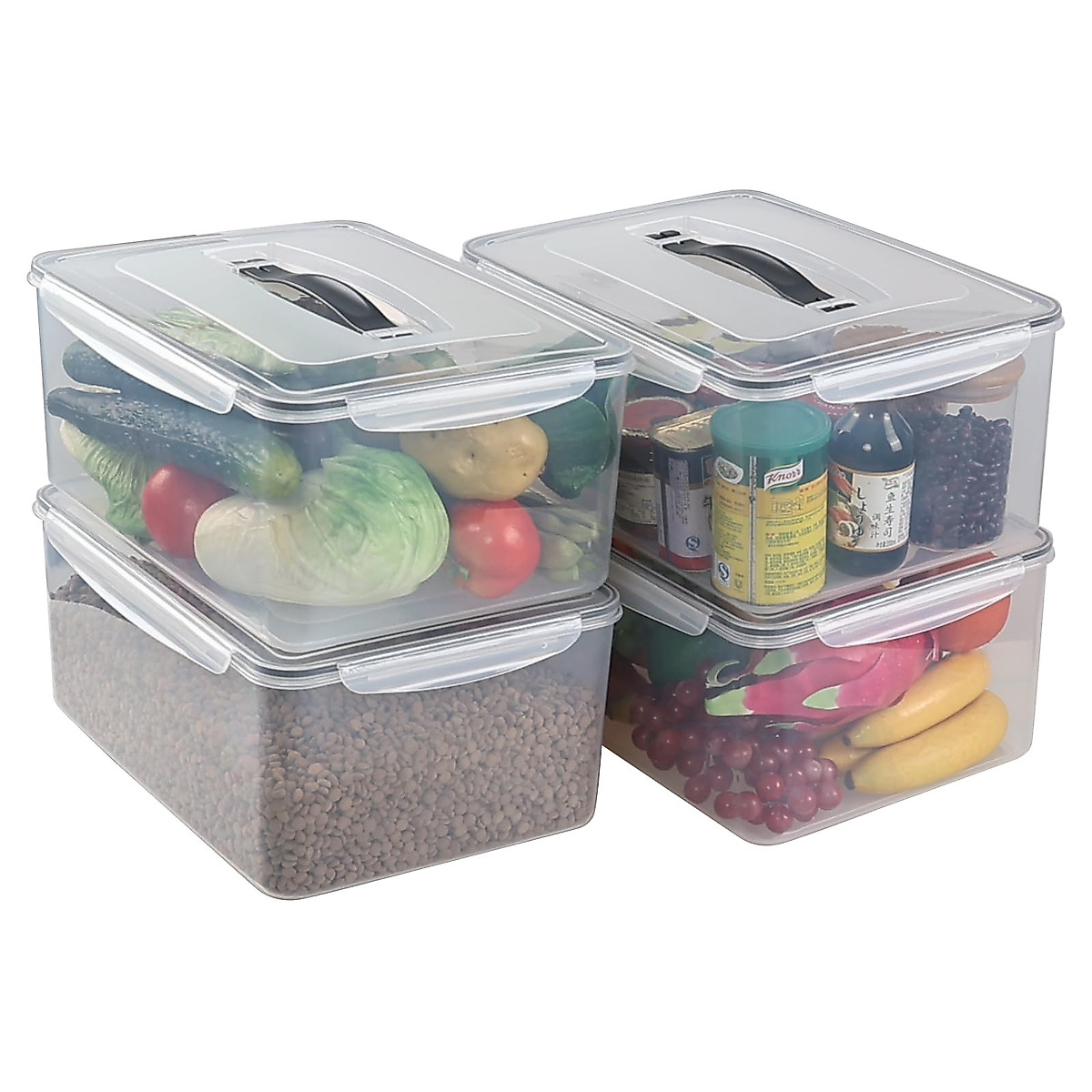 Innouse 4-Pack Sealed Food Storage Containers with Lid, Clear Plastic Storage Boxes Bin with Handle