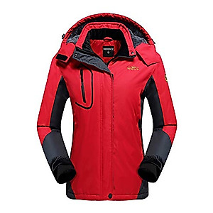 CIOR Women's Mountain Waterproof Ski Jacket Windproof Rain Jacket U119WCFY029,Red,S