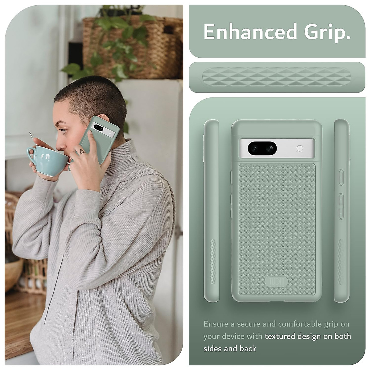 TUDIA MergeGrip Designed for Google Pixel 7a Case (2023), [MagSafe Compatible] Military Grade Slim Dual Layer Raised Edge Non-Slip Heavy Duty Protective Phone Case - Green Lily