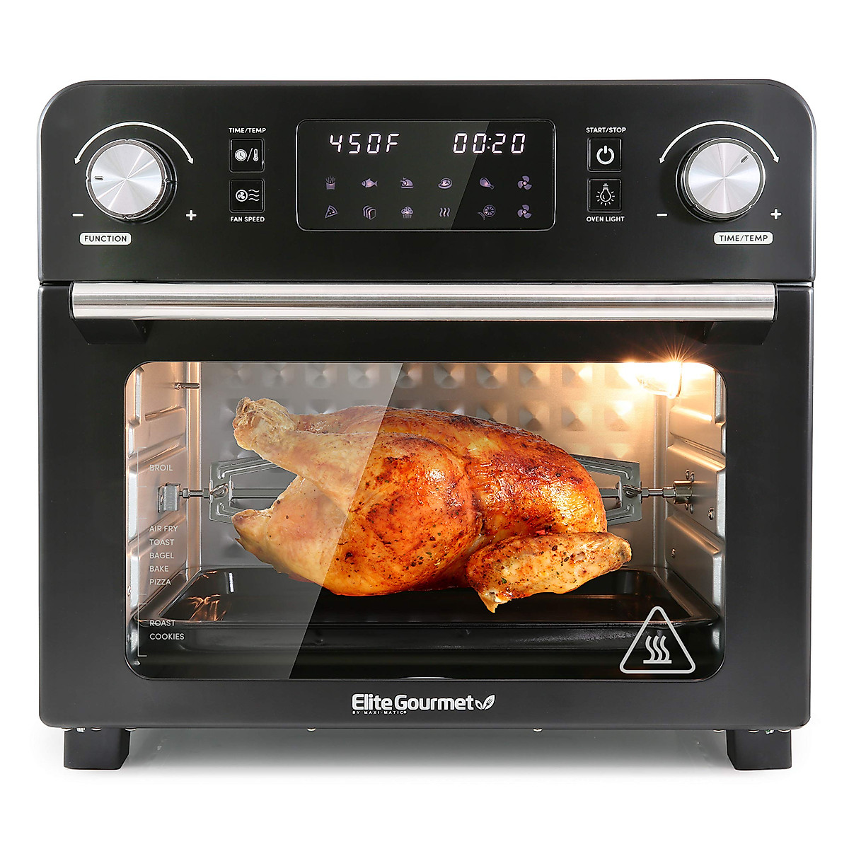Elite Gourmet EAF9310 Digital Programmable Fryer Oven, Oil-Less Convection Oven Extra Large 24.5 Quart Capacity, fits 12" pizza, Grill, Bake, Roast, Air Fry, 1700-Watts, Black