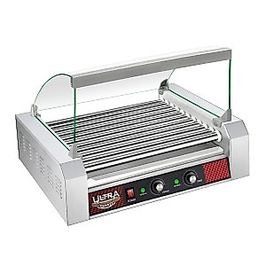 11 Roller Hot Dog Machine with Tempered Glass Cover – Countertop Hot Dog Roller Makes Up to 30 Hotdogs, Brats, or Sausages by Great Northern Popcorn