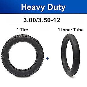(1 Set) 3.00-12 Dirt Bike Tire and Inner Tube Set - Universal Replacement 80/200-12 Knobby Motocross Bike Tire and Tube for Honda CRF70F/XR70, Yamaha TTR 90, and More - With Vulcanized TR87 Valve Stem