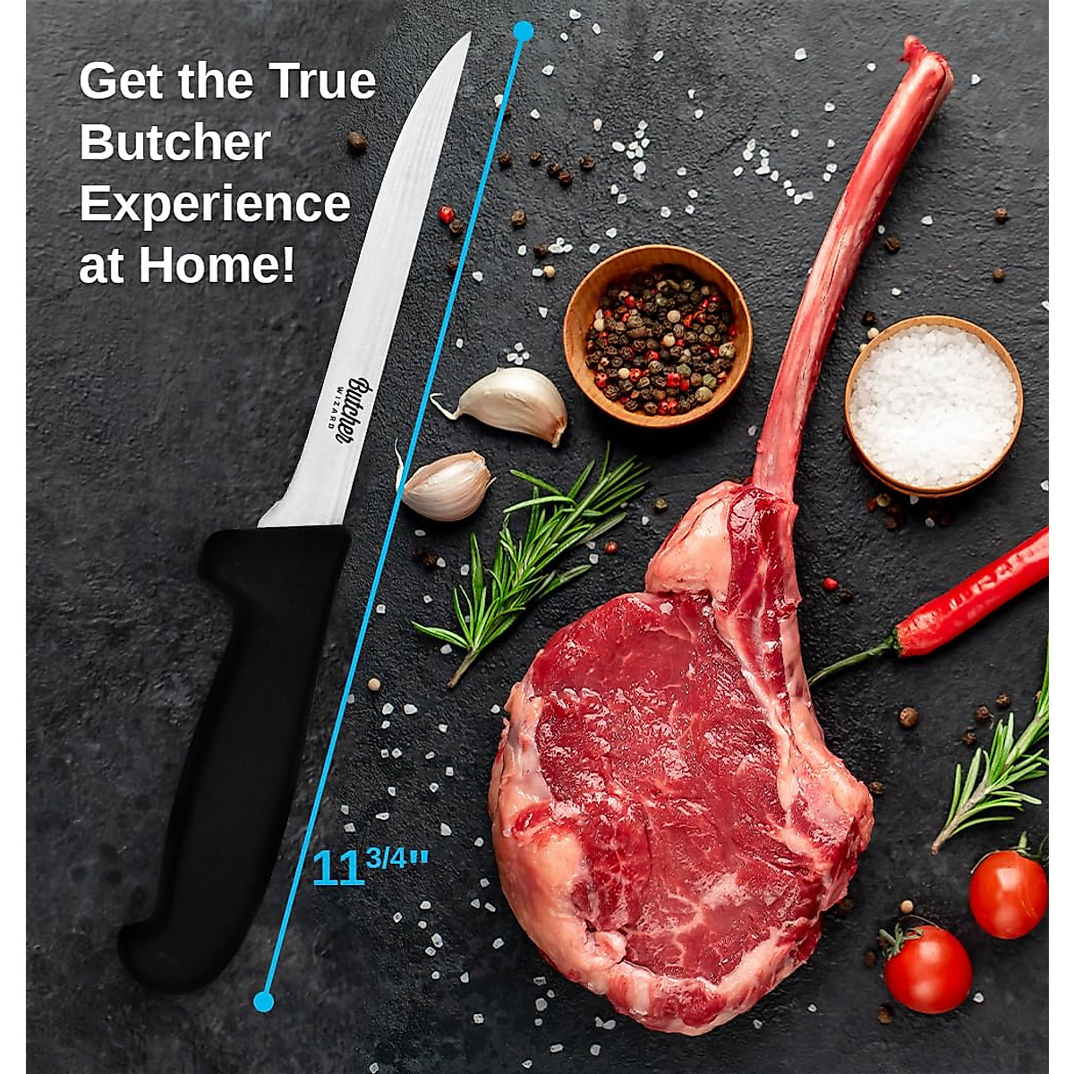 Butcher Wizard 6" Boning Knife | Best Professional Boning Knife for Chefs and BBQ Lovers | Flexible Butcher Fillet Knife Cuts Silverskin and Excess Fat | Great All-Around Meat Trimming Knife