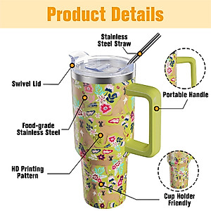 owbgsdh Boxer Dog Gifts for Women Dog Lovers 40 oz Floral Boxer Lover Tumblers with Handle and Straw, Stainless Steel Vacuum Insulated Travel Coffee Mug Cup Water Bottle